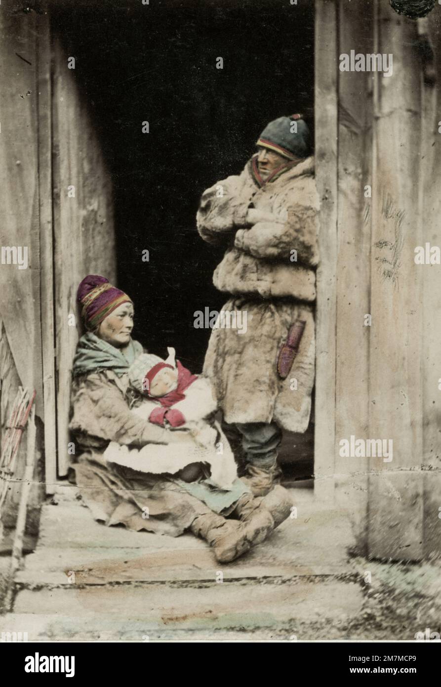 Vintage 19th c. photo - Sami family, small child, probably Norway Stock ...