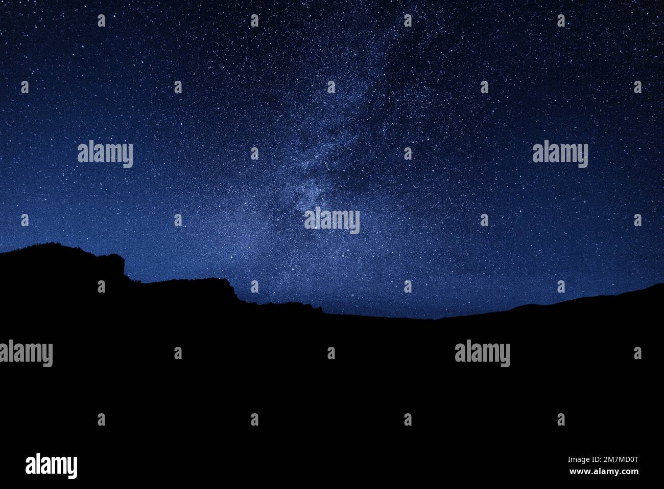 Silhouette of the national park landscape with the dark blue night sky ...