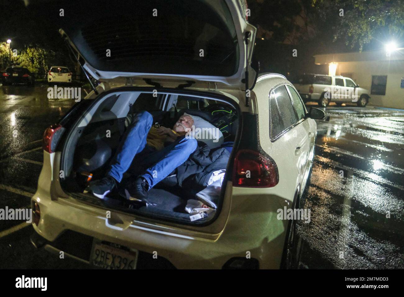 Duck Derrington, 61 of Lompoc, sleeps in his car at the parking lot of ...