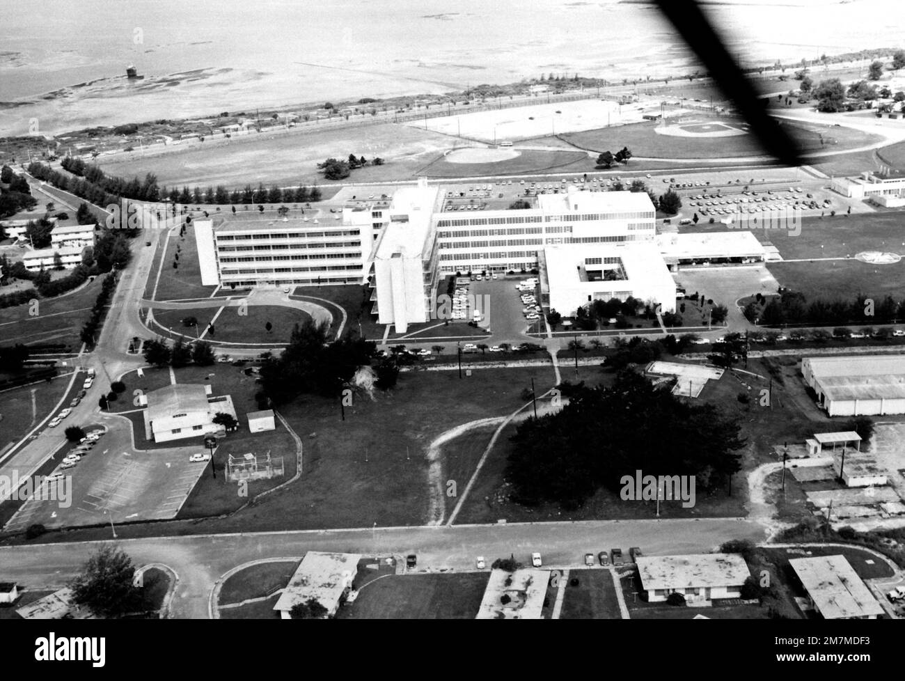 An aerial view of the east side of the U.S. Army Hospital, Camp Kuwae ...