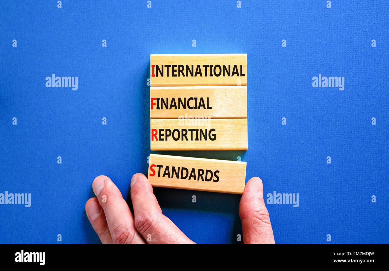 IFRS symbol. Concept words IFRS international financial reporting standards on block on ...