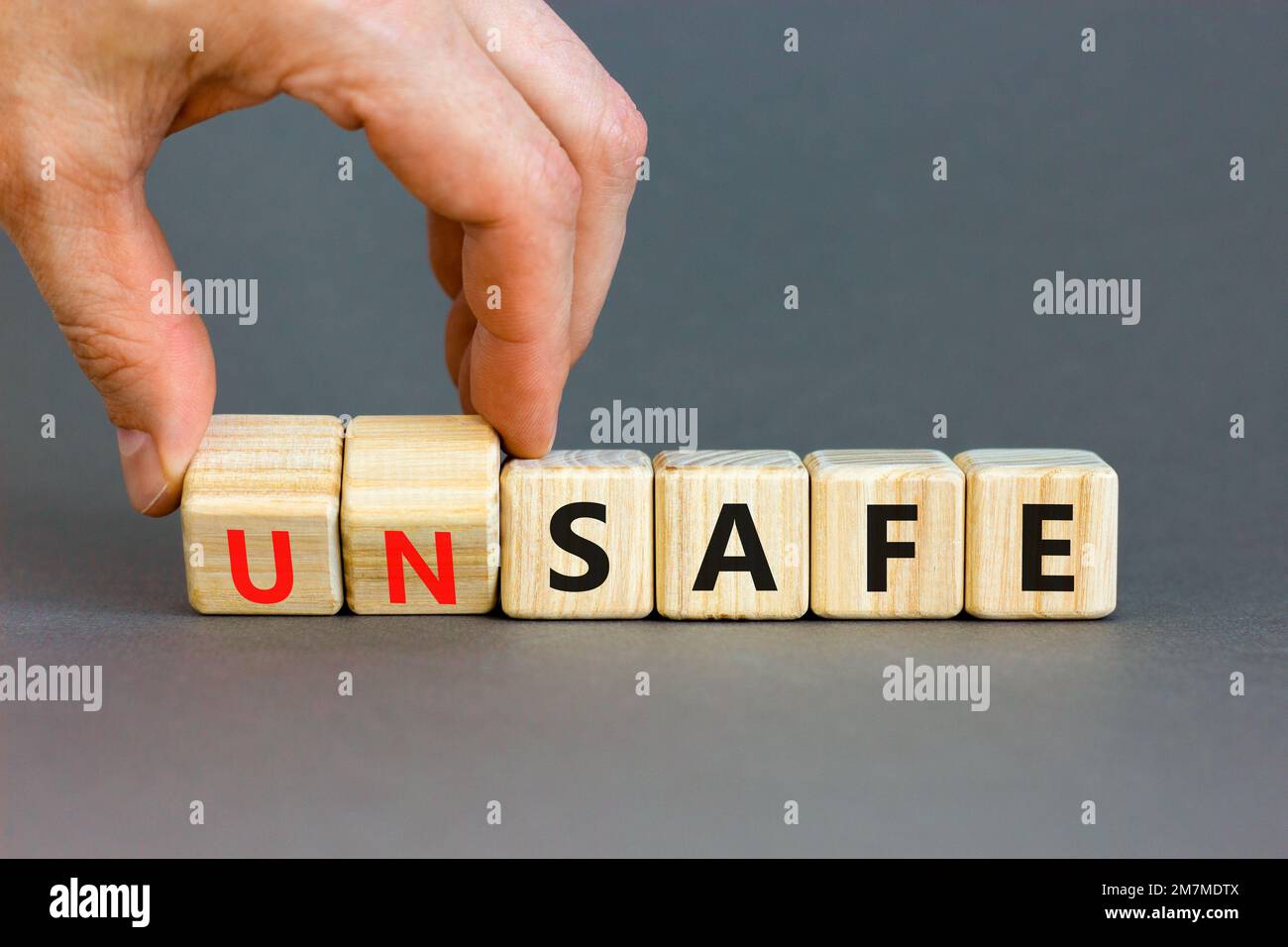 Safe or unsafe symbol. Concept word Safe Unsafe on wooden cubes ...