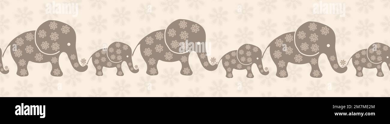 Cute baby elephant vector seamless border background. Adorable simple ...