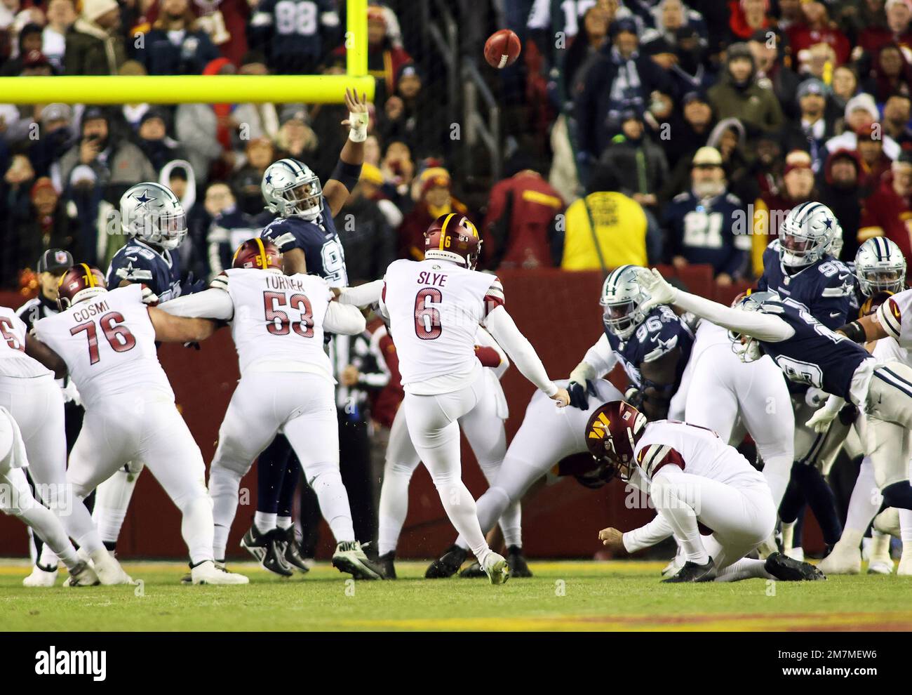 Washington Commanders place kicker Joey Slye (6) kicks during an NFL ...
