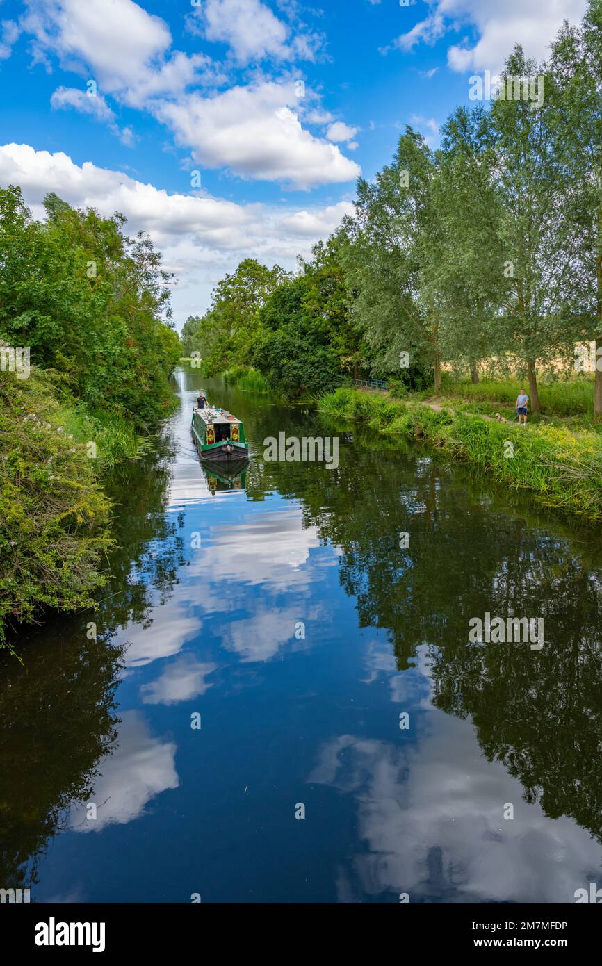 Canal boat on the river Chelmer near Little Baddow Essex Stock Photo ...