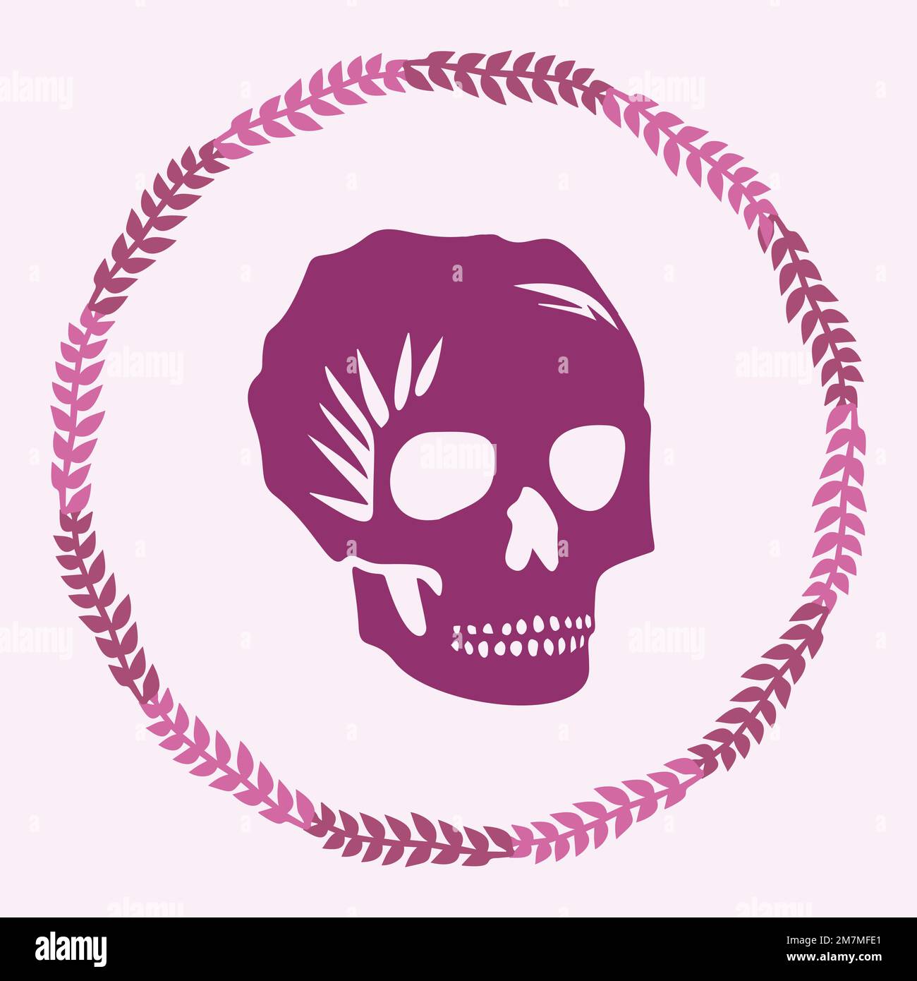 Gothic skull vector illustration in viva magenta. Tattoo style block ...