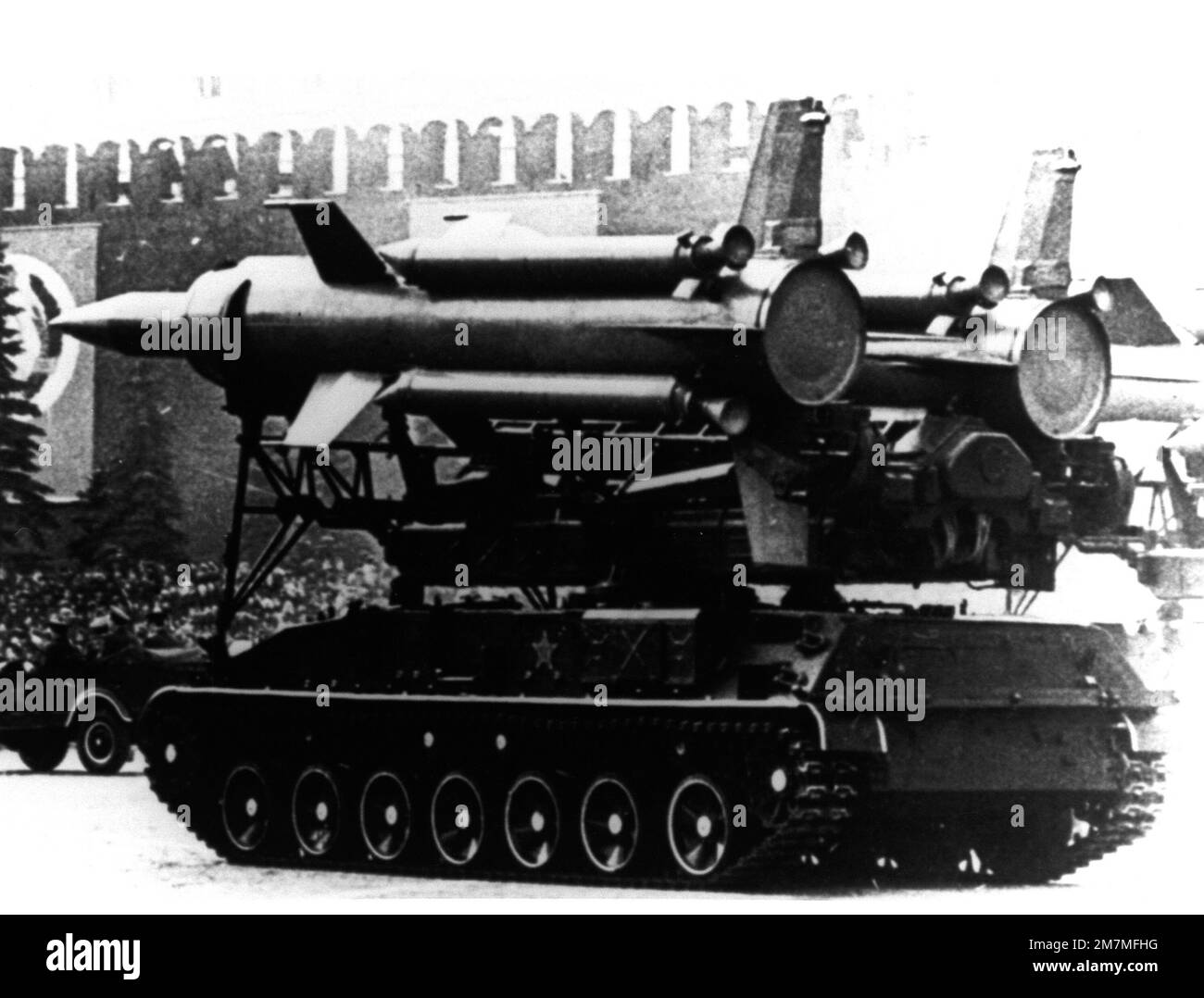 A left side view of a vehicle-mounted Soviet SA-4 Ganef surface-to-air ...