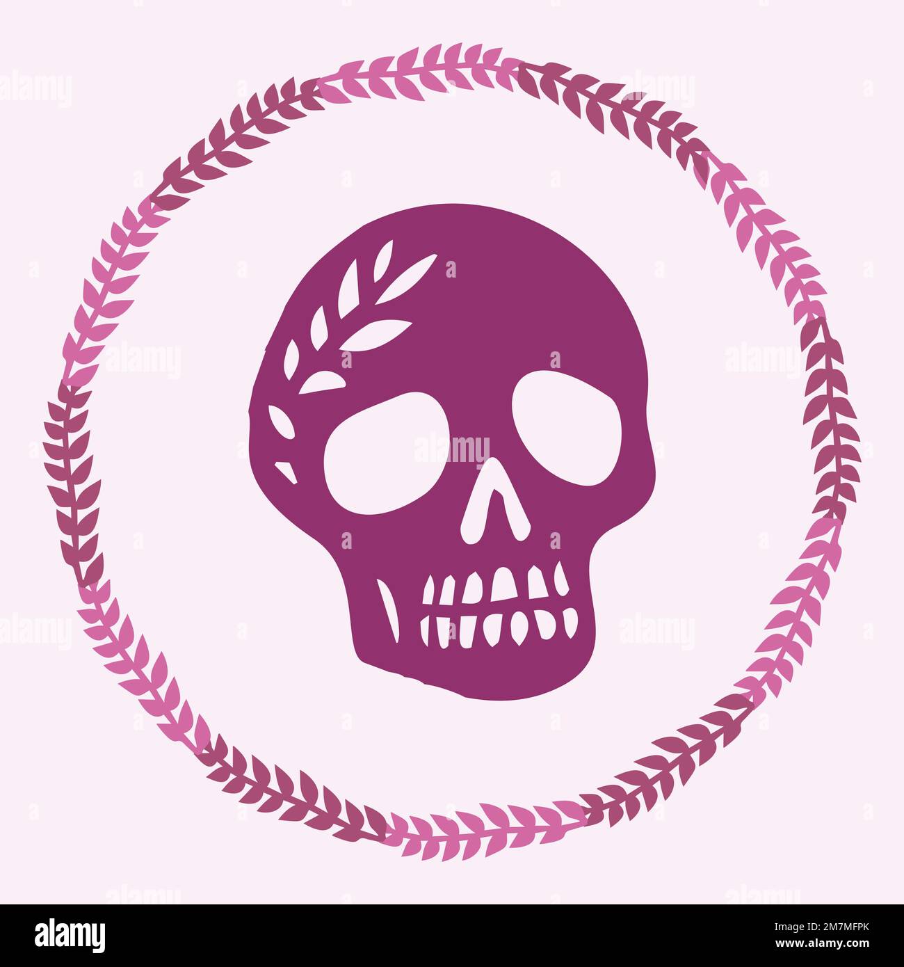 Gothic skull vector illustration in viva magenta. Tattoo style block ...