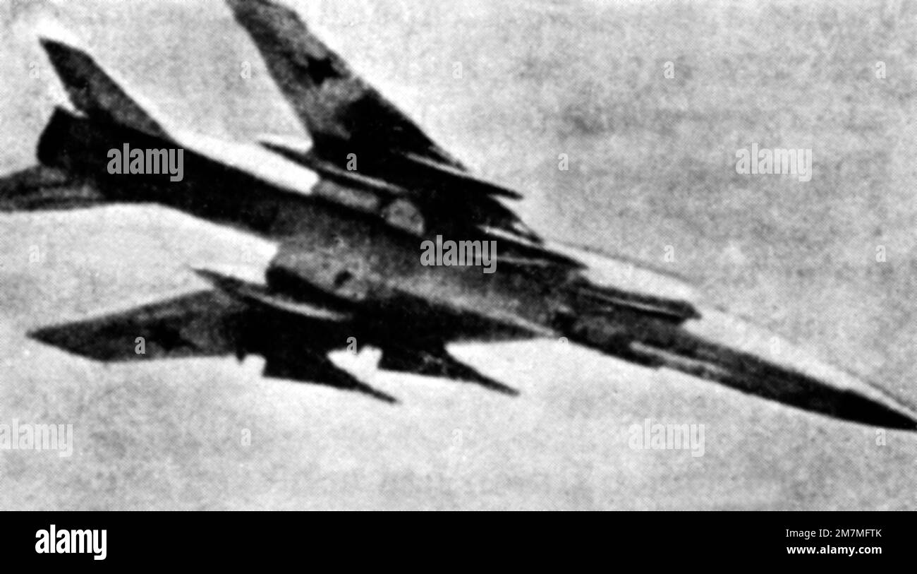 A right underside view of a Soviet Tu-28 Fiddler fighter aircraft in ...
