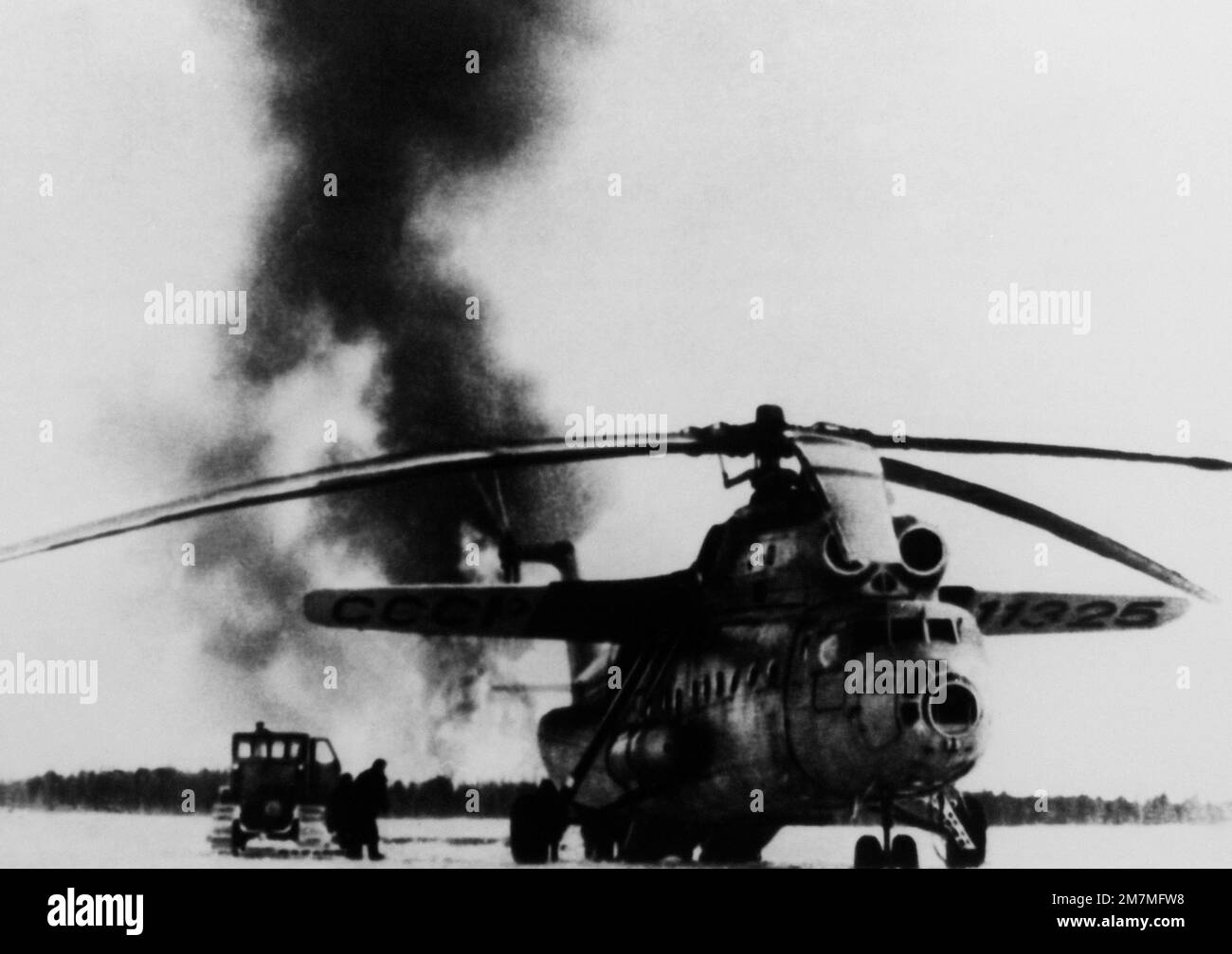 A right front view of a Soviet Mi-6 Hook heavy transport helicopter on ...