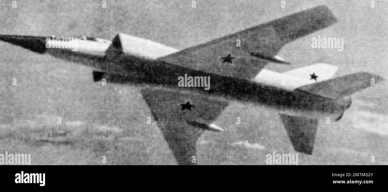 A left side underside view of a Soviet Tu-26 Backfire bomber aircraft ...