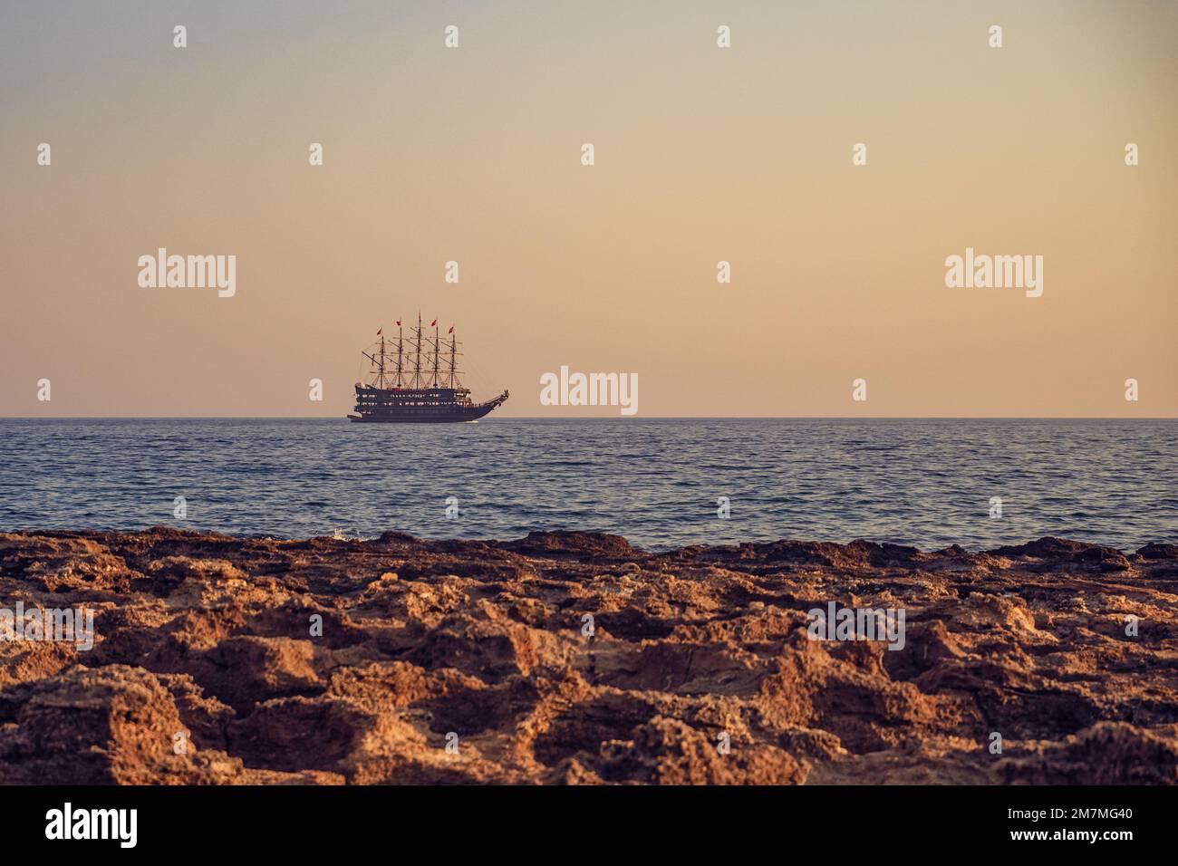 Sunset touristic boat. The concept of summer, recreation, tourism ...