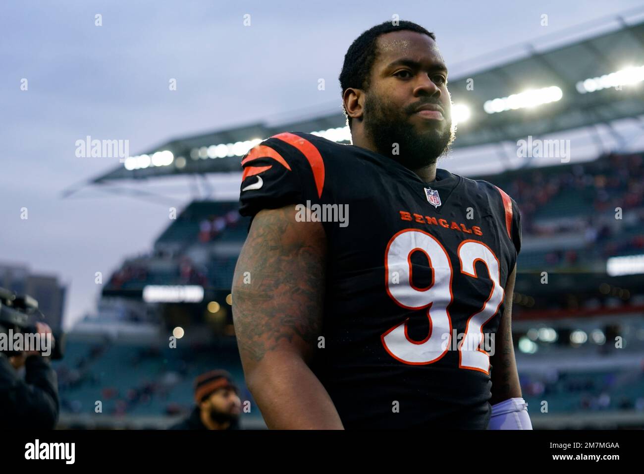 Cincinnati Bengals defensive tackle BJ Hill (92) leaves the field after ...