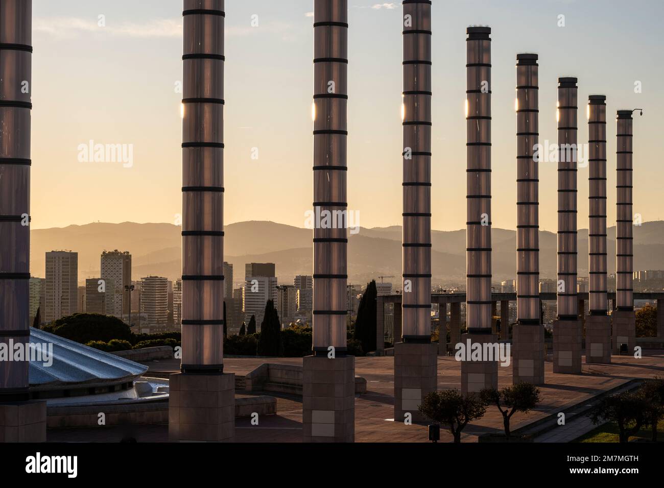 Cityscape at sunset with modern buildings in the city of Hospitalet de ...