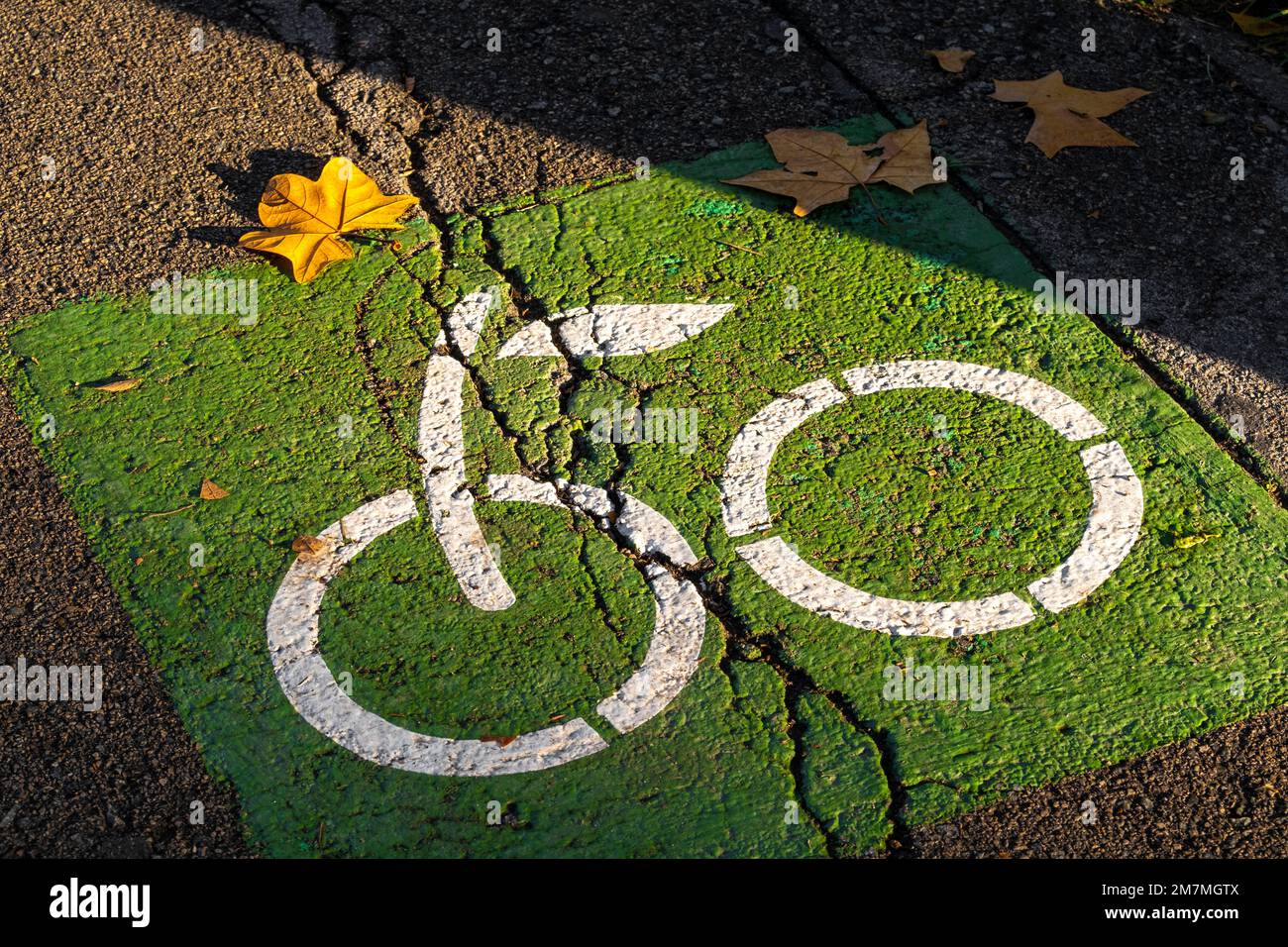 Traffic sign for exclusive lane for bicycles in the city of Barcelona ...