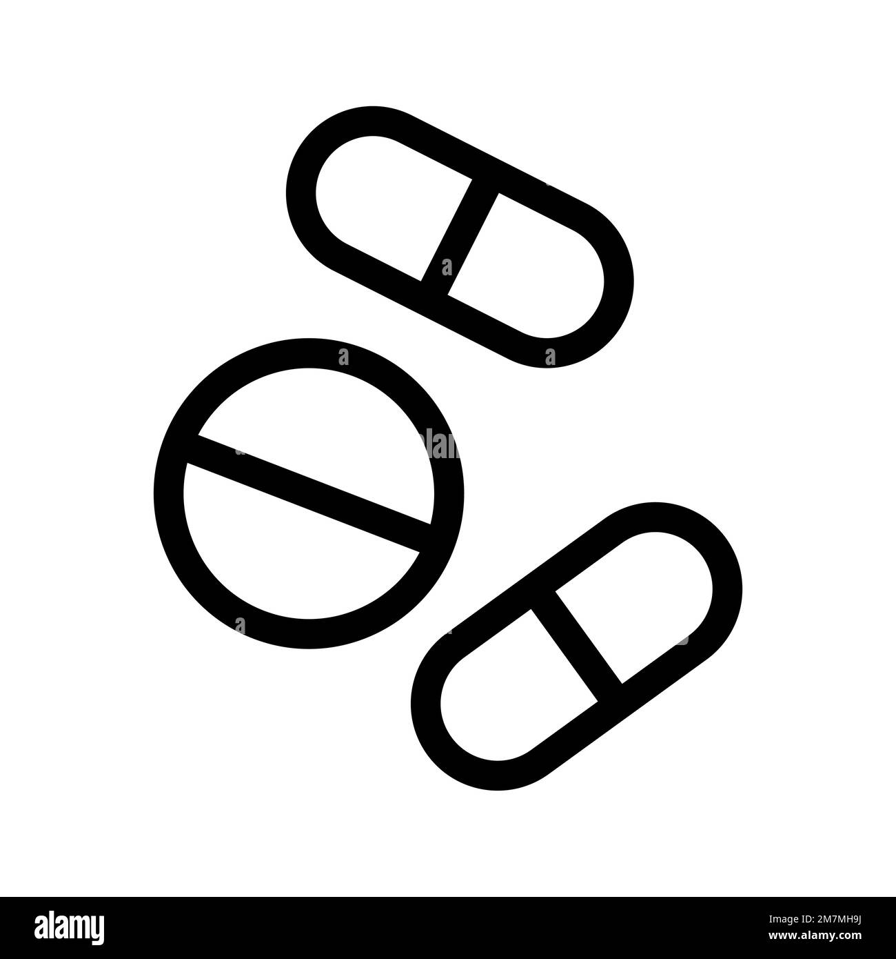 Pills icon line isolated on white background. Black flat thin icon on ...