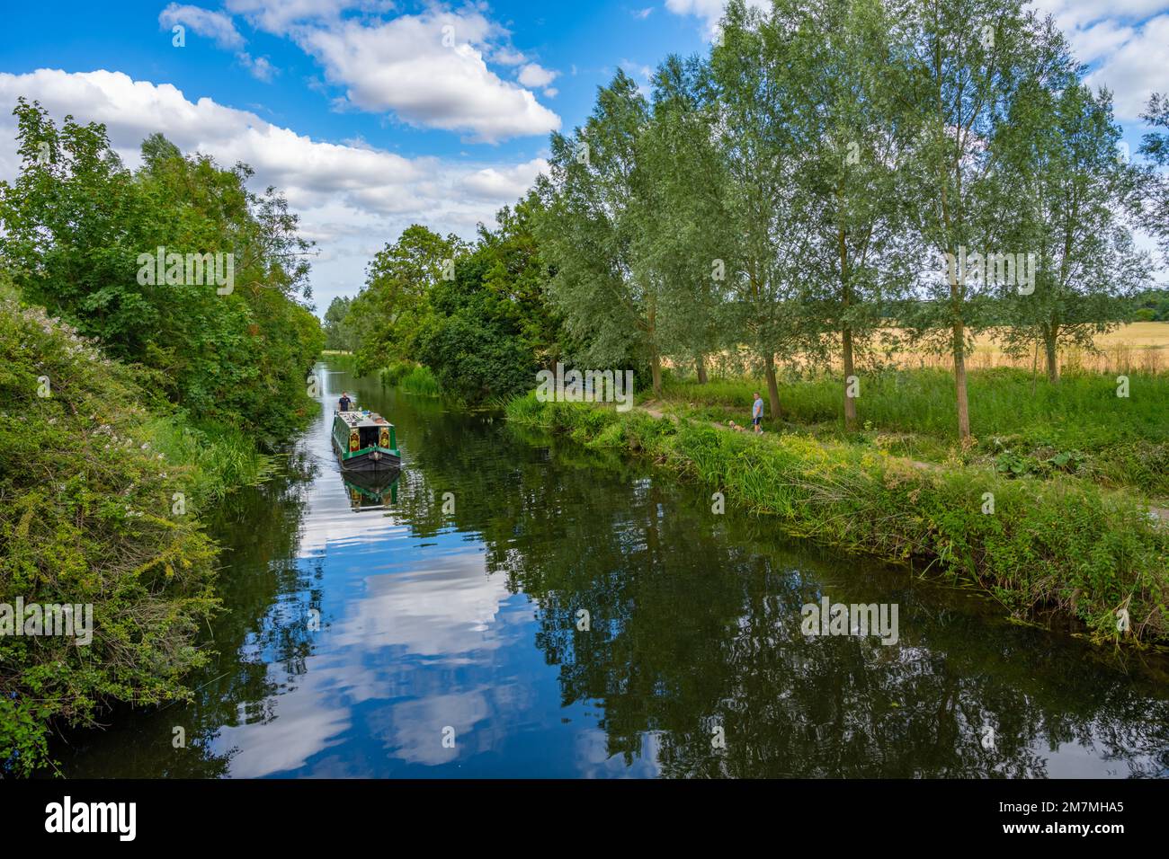 Canal boat on the river Chelmer near Little Baddow Essex Stock Photo ...