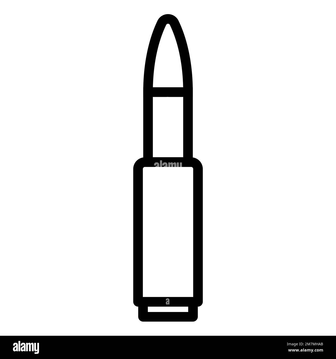 Weapon cartridge icon line isolated on white background. Black flat thin icon on modern outline ...