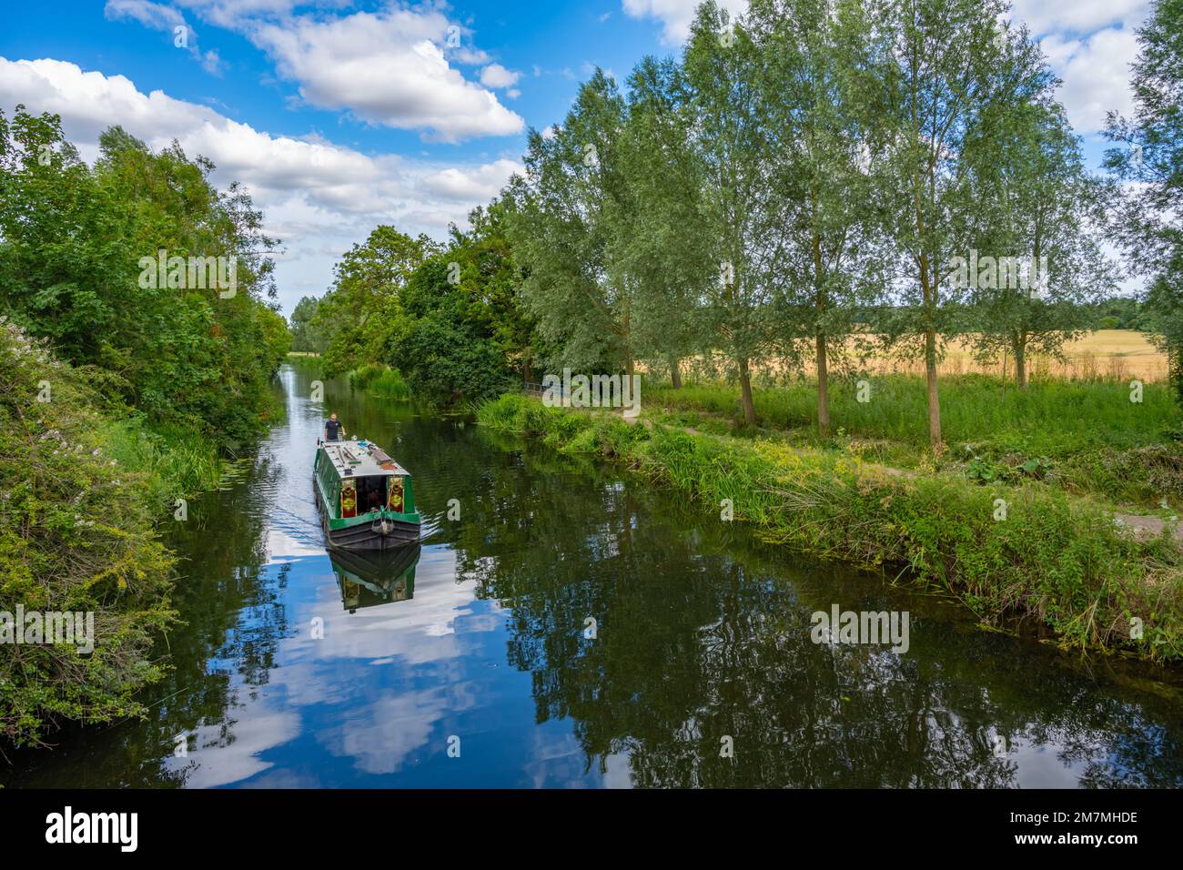 Canal boat on the river Chelmer near Little Baddow Essex Stock Photo ...