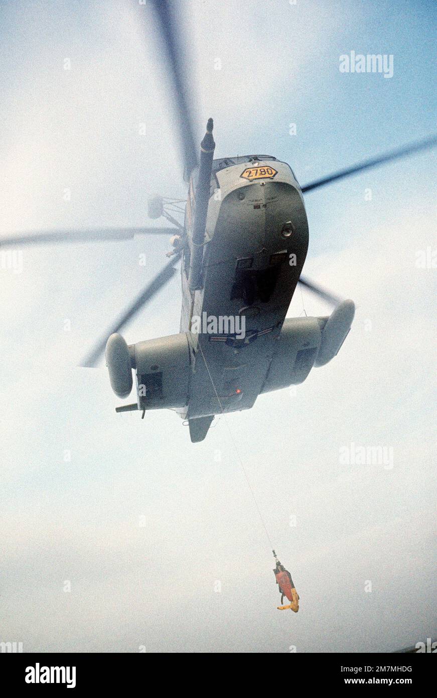 A sea-to-air view of an HH-3 Jolly Green Giant helicopter, from the ...