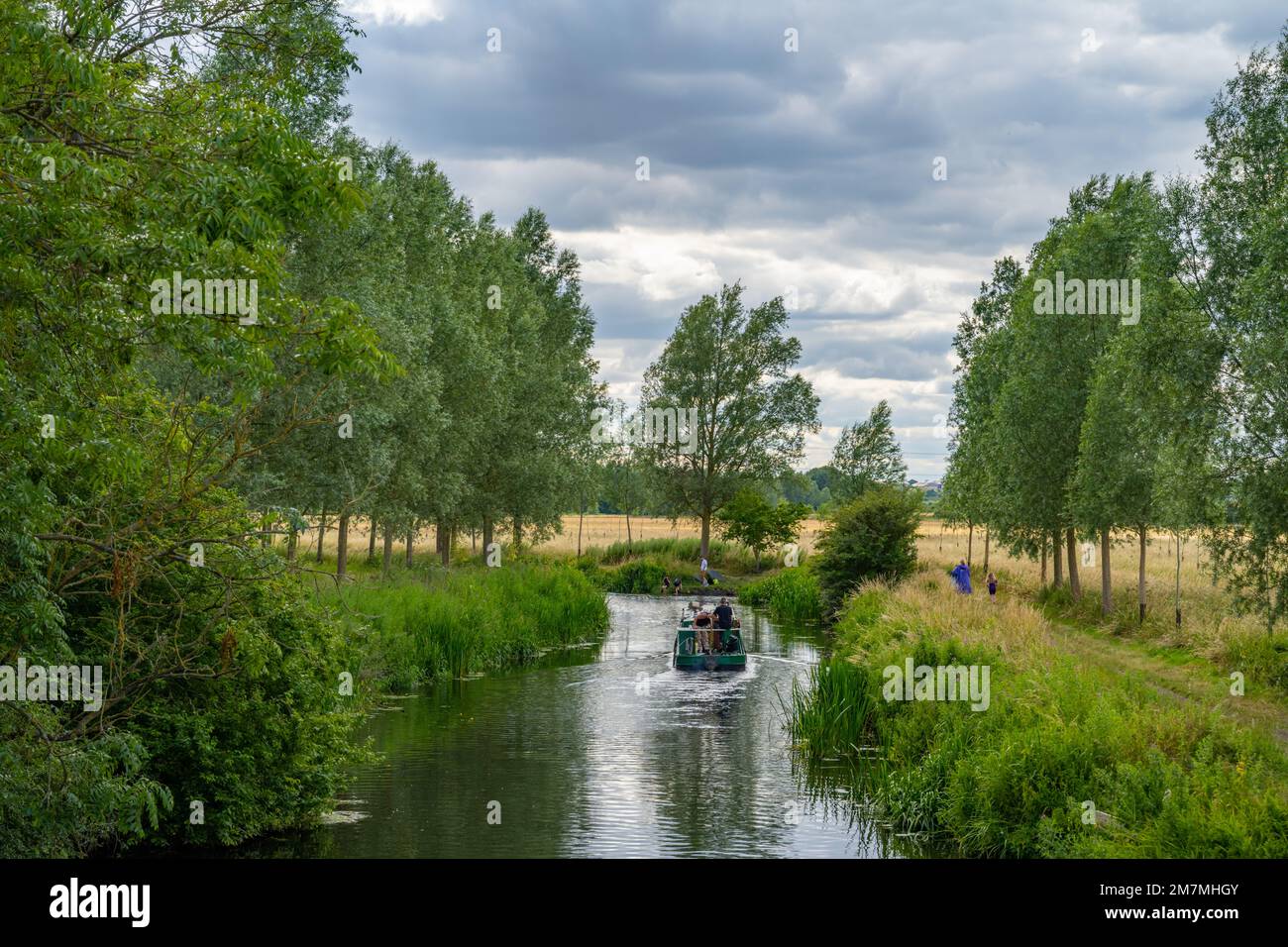 Canal boat on the river Chelmer near Little Baddow Essex Stock Photo ...