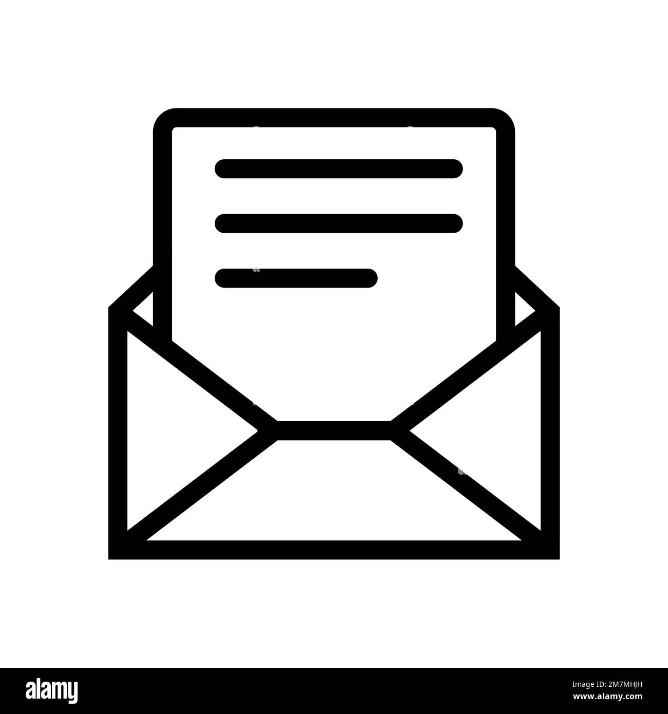 Mail content icon line isolated on white background. Black flat thin ...