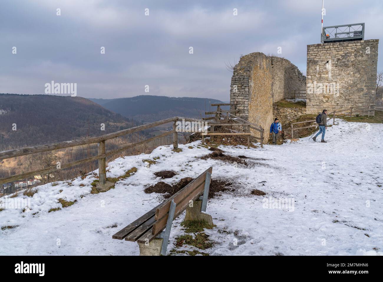 Hikers reach hiltenburg castle ruins hi-res stock photography and ...