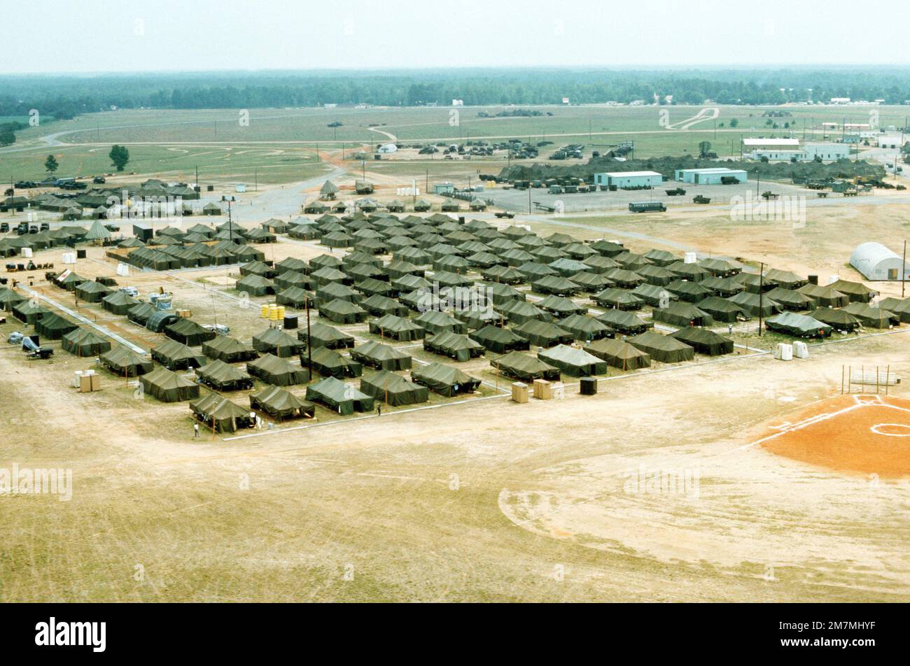 An aerial view of the tent city complex in use during joint readiness ...