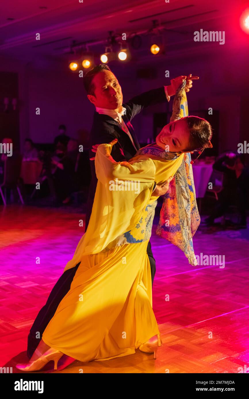 Japan, Honshu, Tokyo, Tsutomu and Hiroko Hirada of The Hirada Dance Studio Demonstrating ...