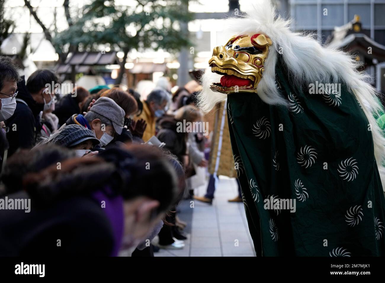 A lion dancer, known as Shishimai, performs ritual dance during the ...