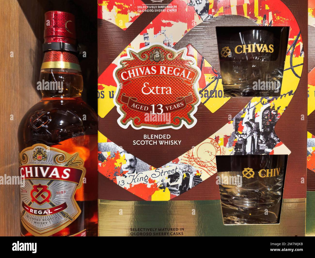 Chivas Regal blended Scotch Whisky bottle. 750 ml aged alcoholic drink ...
