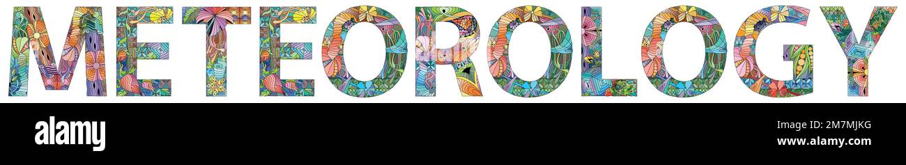 Hand-painted art design. Hand drawn illustration word Meteorology for t ...