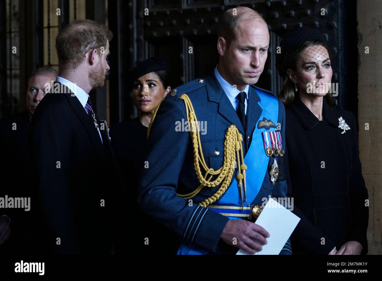FILE- Britain's Prince William, second right, Kate, Princess of Wales ...
