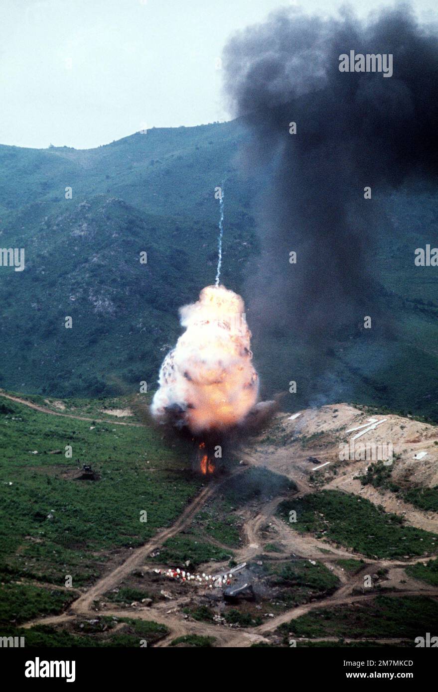 A missile fired from an A-10 Thunderbolt II aircraft explodes in the ...