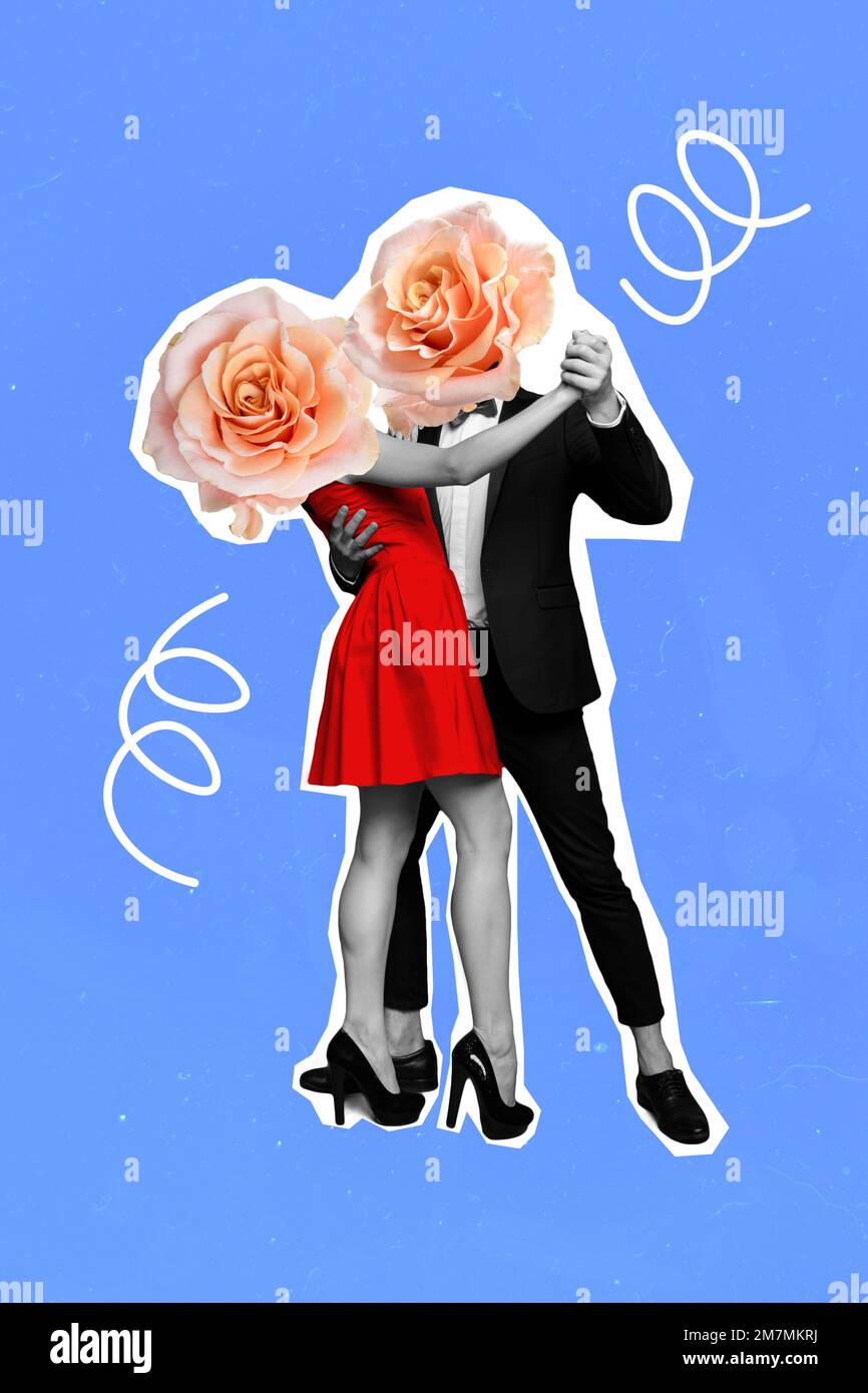 Vertical collage image of two black white gamma partners hug dancing ...