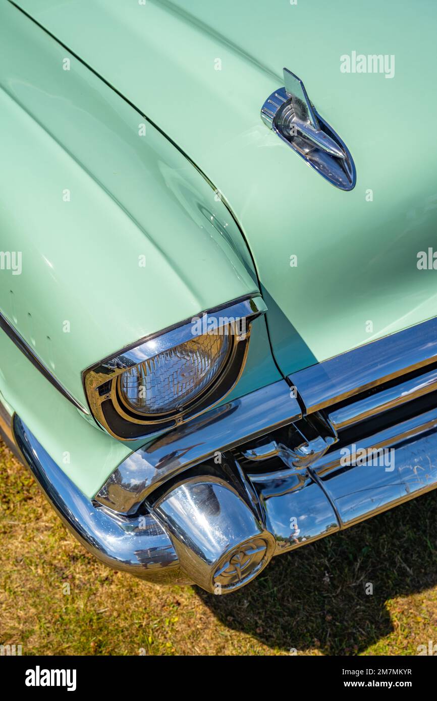 Chrome on the front of a 1957 Chevrolet Bel Air classic American 1950s ...