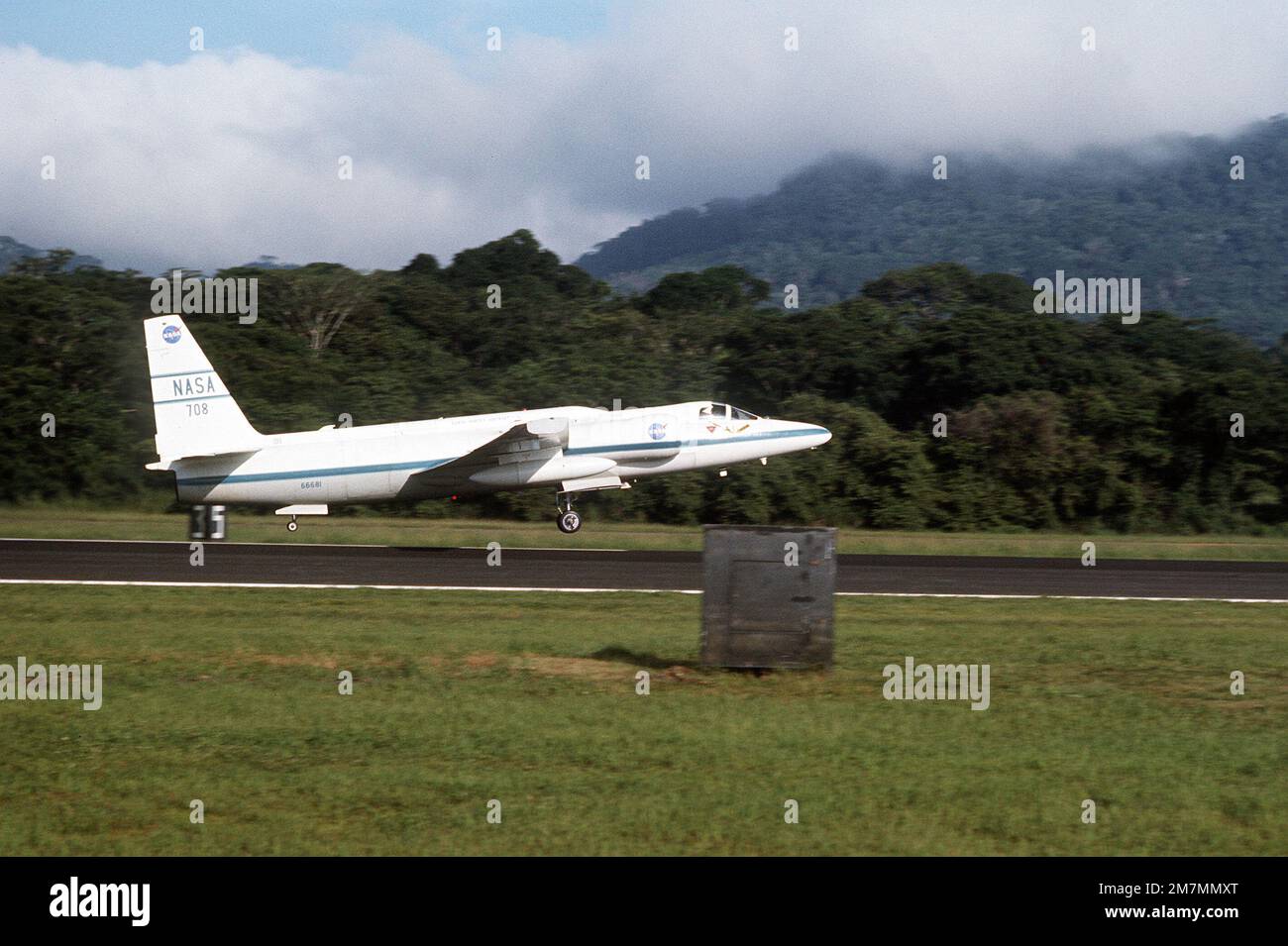 A right side view of a NASA U-2 Earth Survey aircraft taking off on a ...