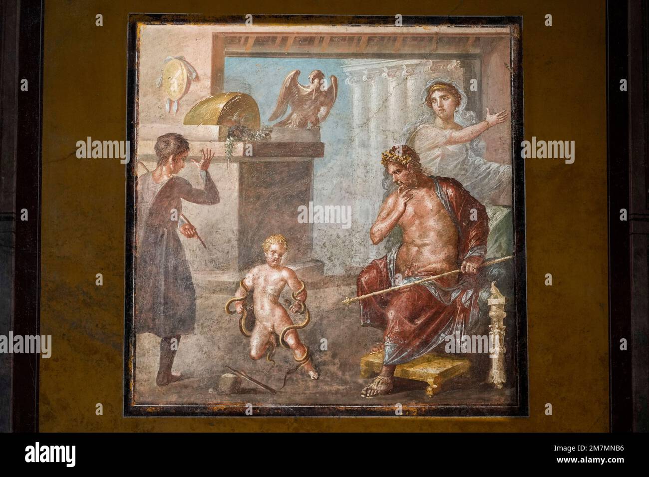 A view of a fresco depicting Hercules as a child choking snakes that ...