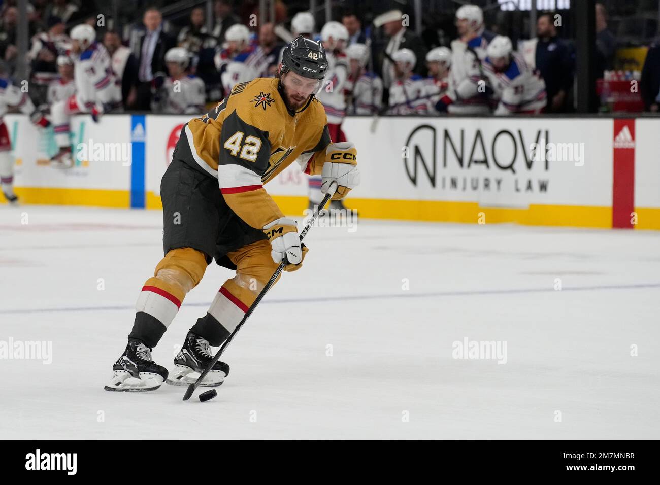 Vegas Golden Knights defenseman Daniil Miromanov (42) plays against the ...