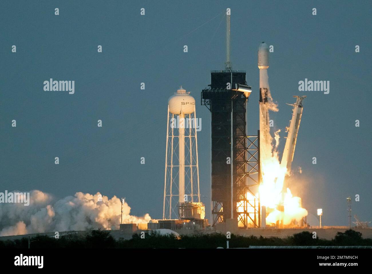 A Spacex Falcon 9 Rocket With A Payload Of 40 Satellites For Oneweb