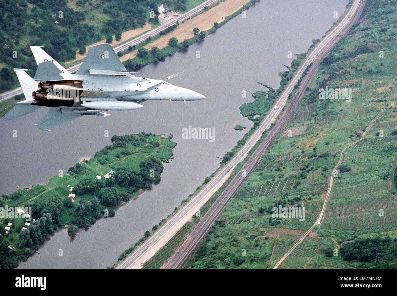 An underside view of an F-15 Eagle aircraft, from the 36th Tactical ...