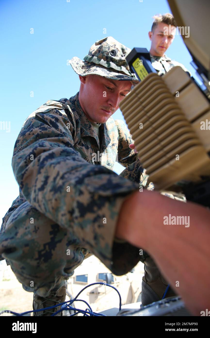U.S. Marine Corps Cpl. Tucker Hager, a satellite operator with ...