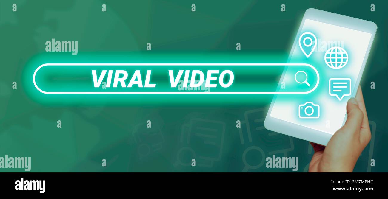 Hand writing sign Viral Video. Word for the video that becomes popular ...