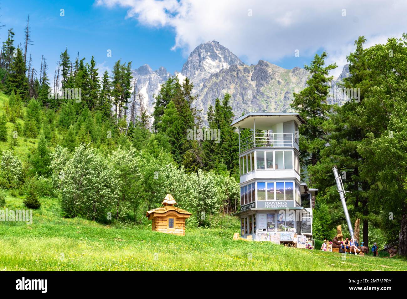 Rest area on the High Tatras hiking trail, with mountain peaks in the ...