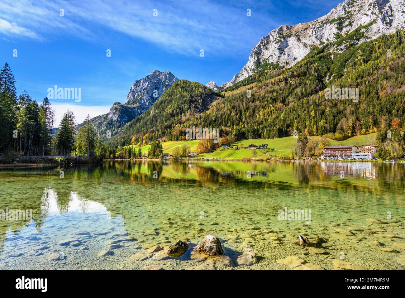 Germany, Bavaria, Berchtesgadener Land, Ramsau, Hintersee against ...