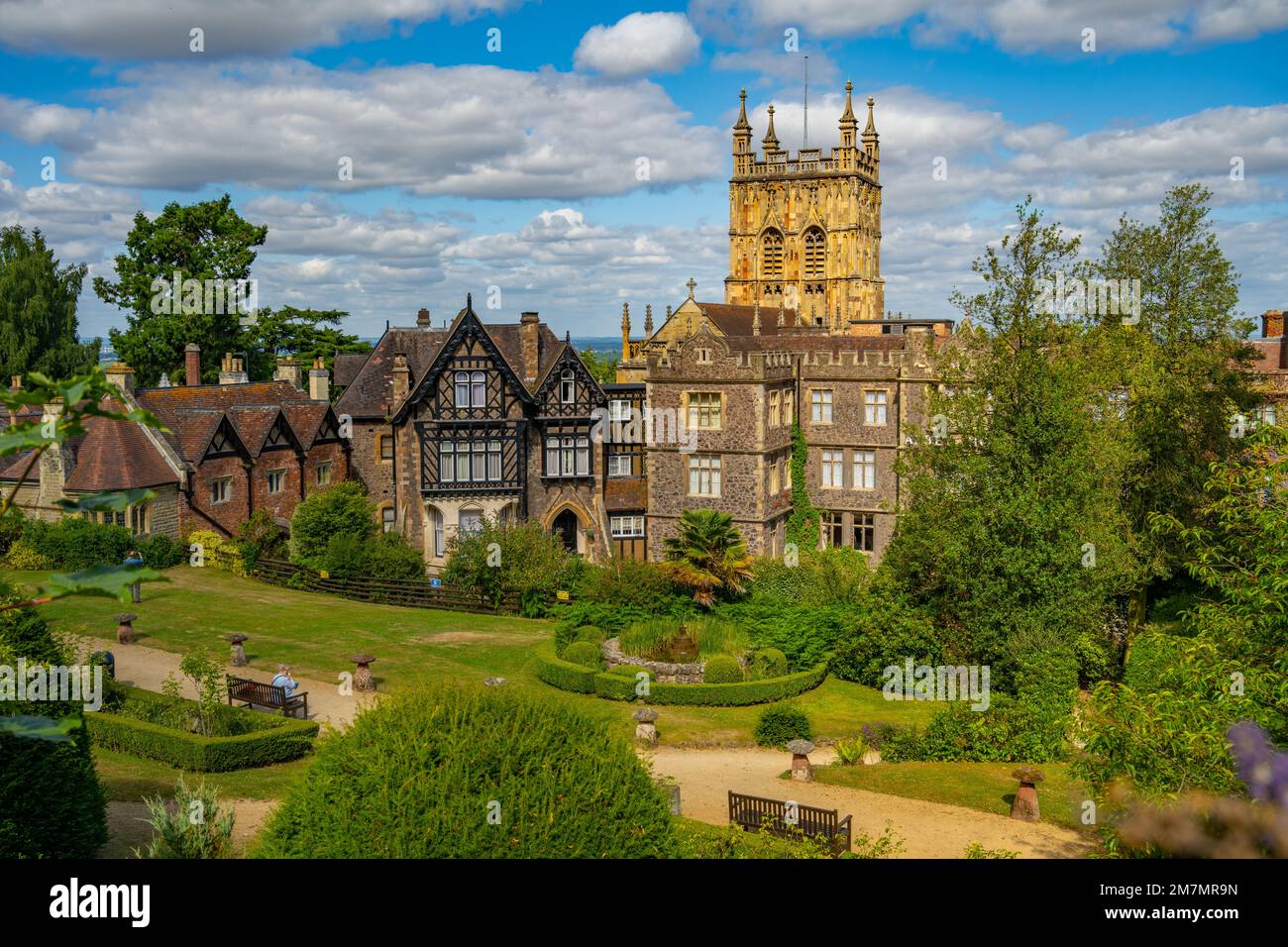 The tower of Great Malvern Priory and the Abbey hotel, Malvern ...