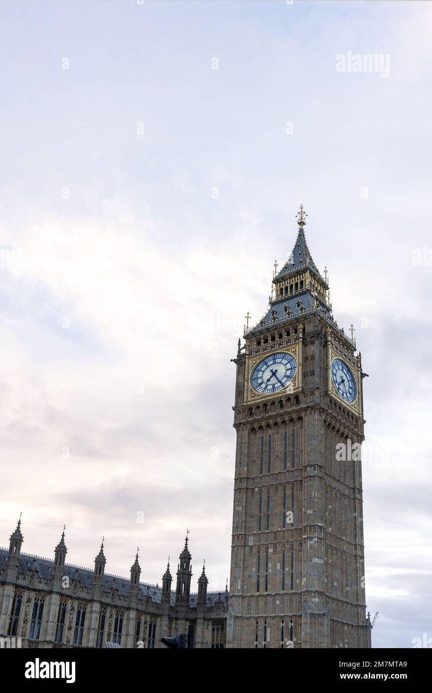 Palace of Westminster with its distinctive Tower of Big Ben at sunset ...