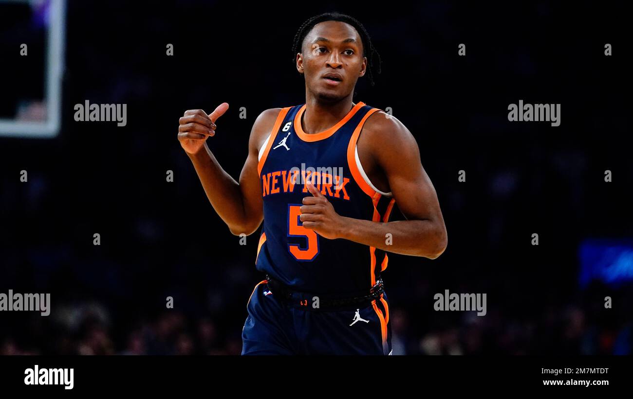 New York Knicks' Immanuel Quickley (5) during the first half of an NBA ...