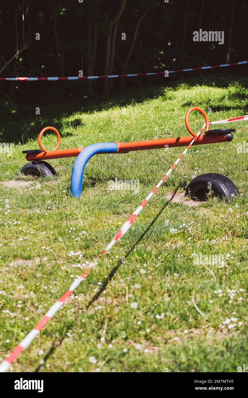 Closed off children playground in summer in Germany Stock Photo - Alamy