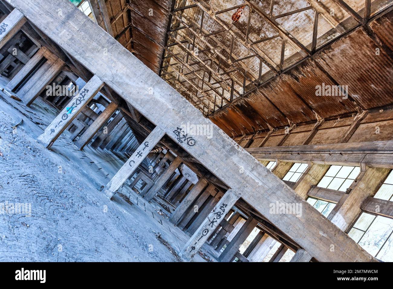 Italy, Veneto, old abandoned warehouse, decaying industrial building ...